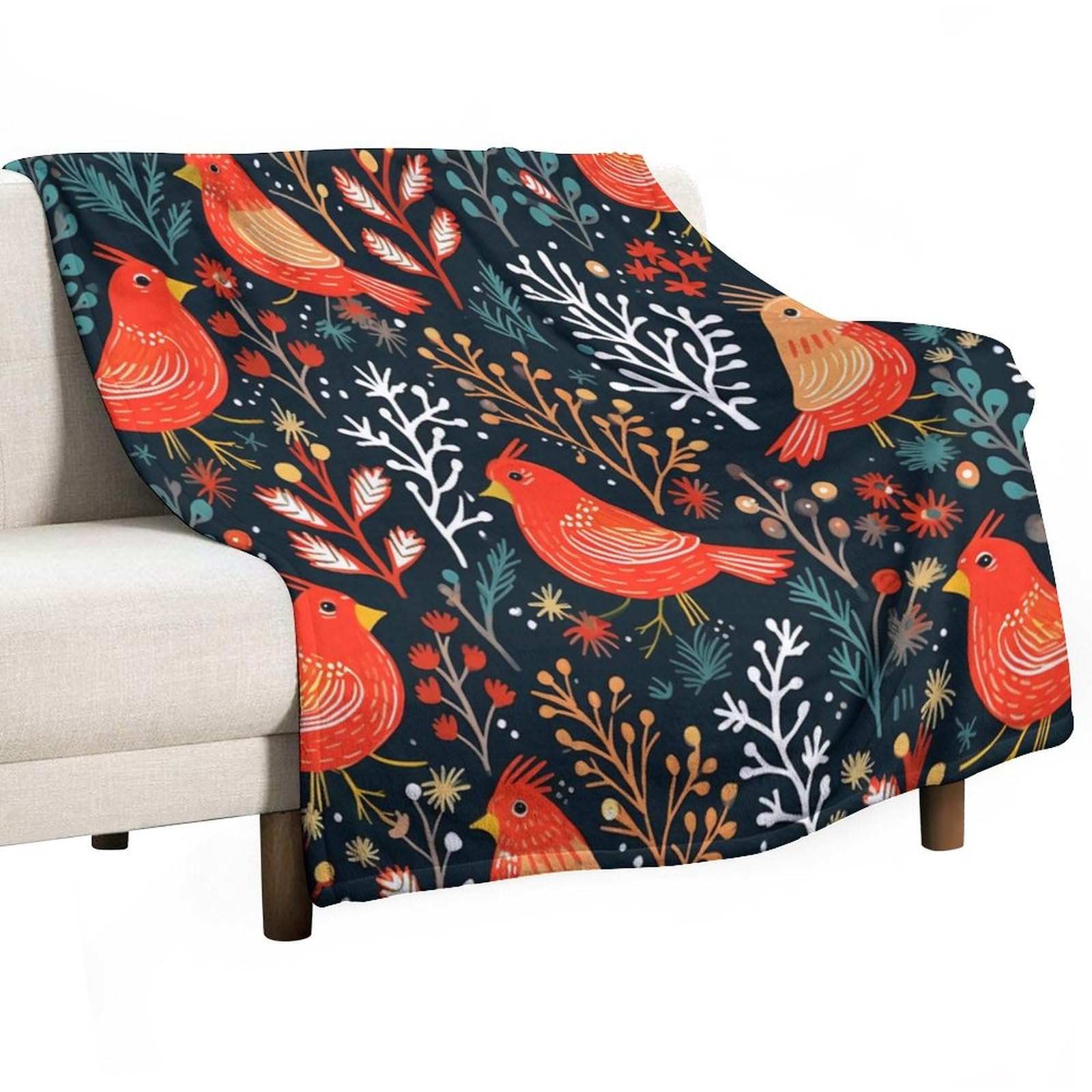 Blanket Red Christmas Birds Plush Throw Fleece Blanket Happy New Year Soft Cozy Microfiber Throw Blanket for Couch Sofa Bed for Adult Kid Birthday 40"x50" Ultra Soft Plush Cozy Xmas Prints