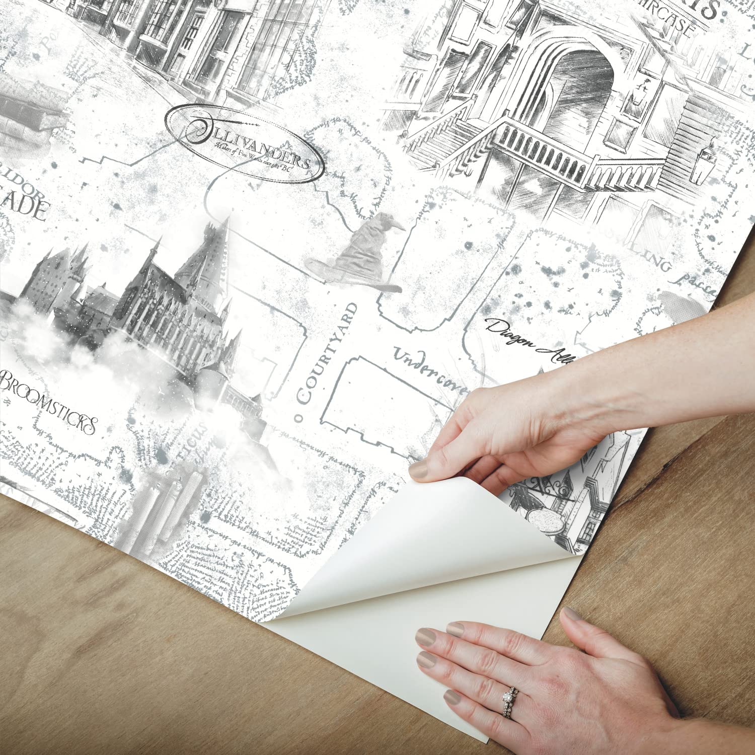 RoomMates RMK12353PL Harry Potter Map Peel and Stick Wallpaper, White, 30 Sq Ft
