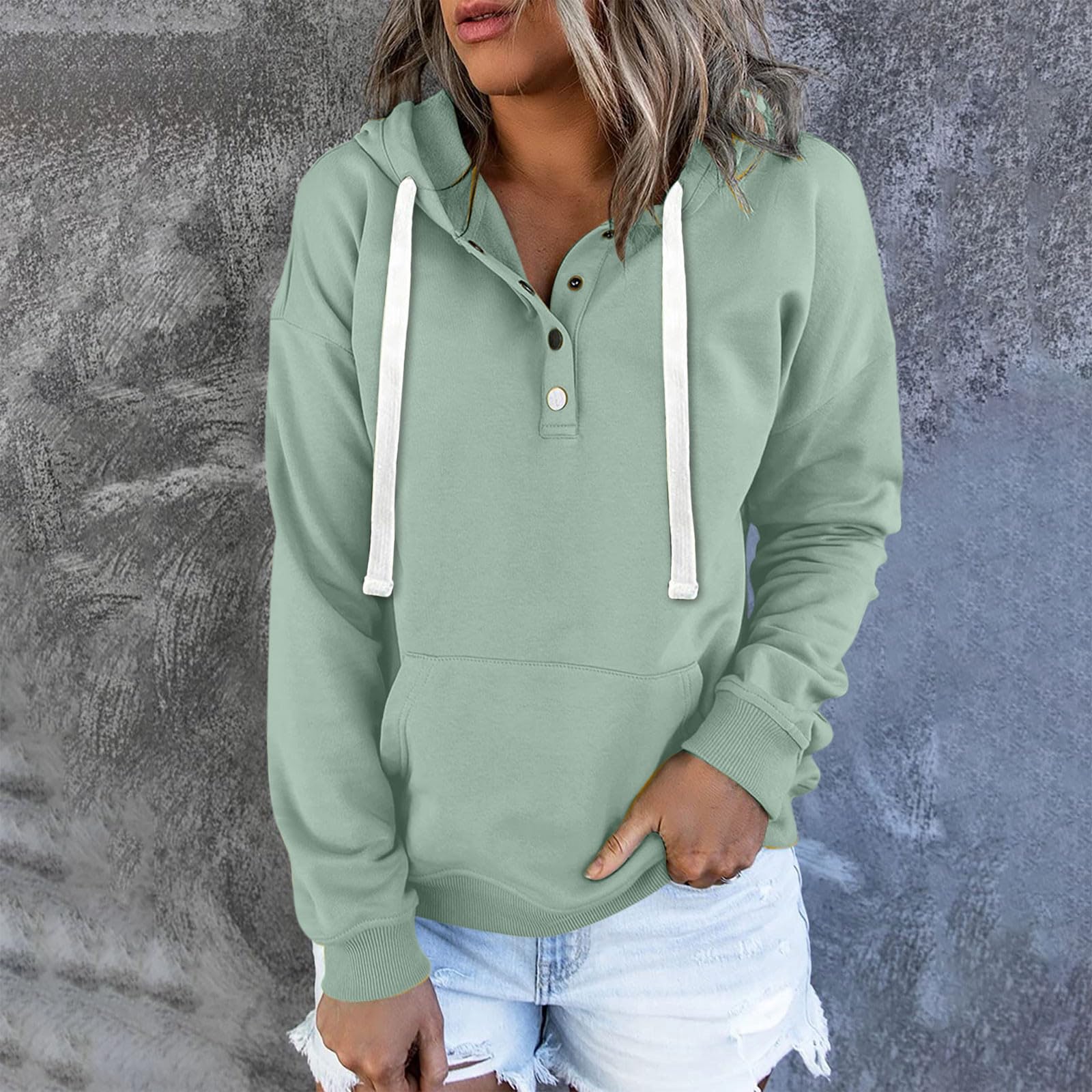 fesfesfes Womens Long Sleeve v Neck Shirts Dressy Casual Womens Tops A-Green