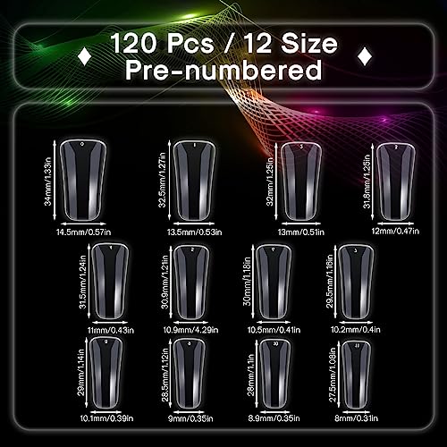 120PCS Clear Square Nail Tips,Short Nail Tips Full Cover Natural Crystal Duck Feet Styel for Wide French False Nail Extension, Acrylic Nails Professional for Y2K-inspired Designs(12 Size Clear)