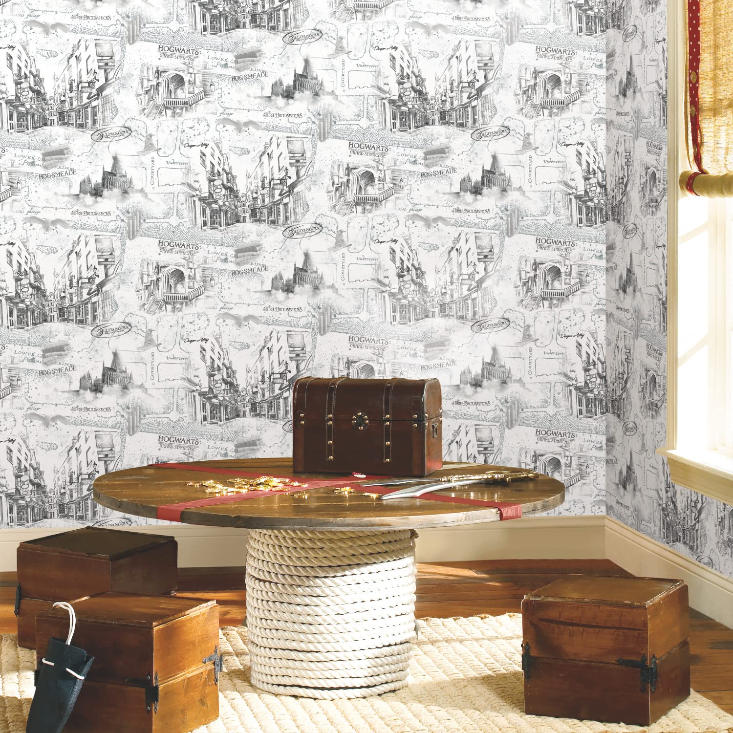 RoomMates RMK12353PL Harry Potter Map Peel and Stick Wallpaper, White, 30 Sq Ft