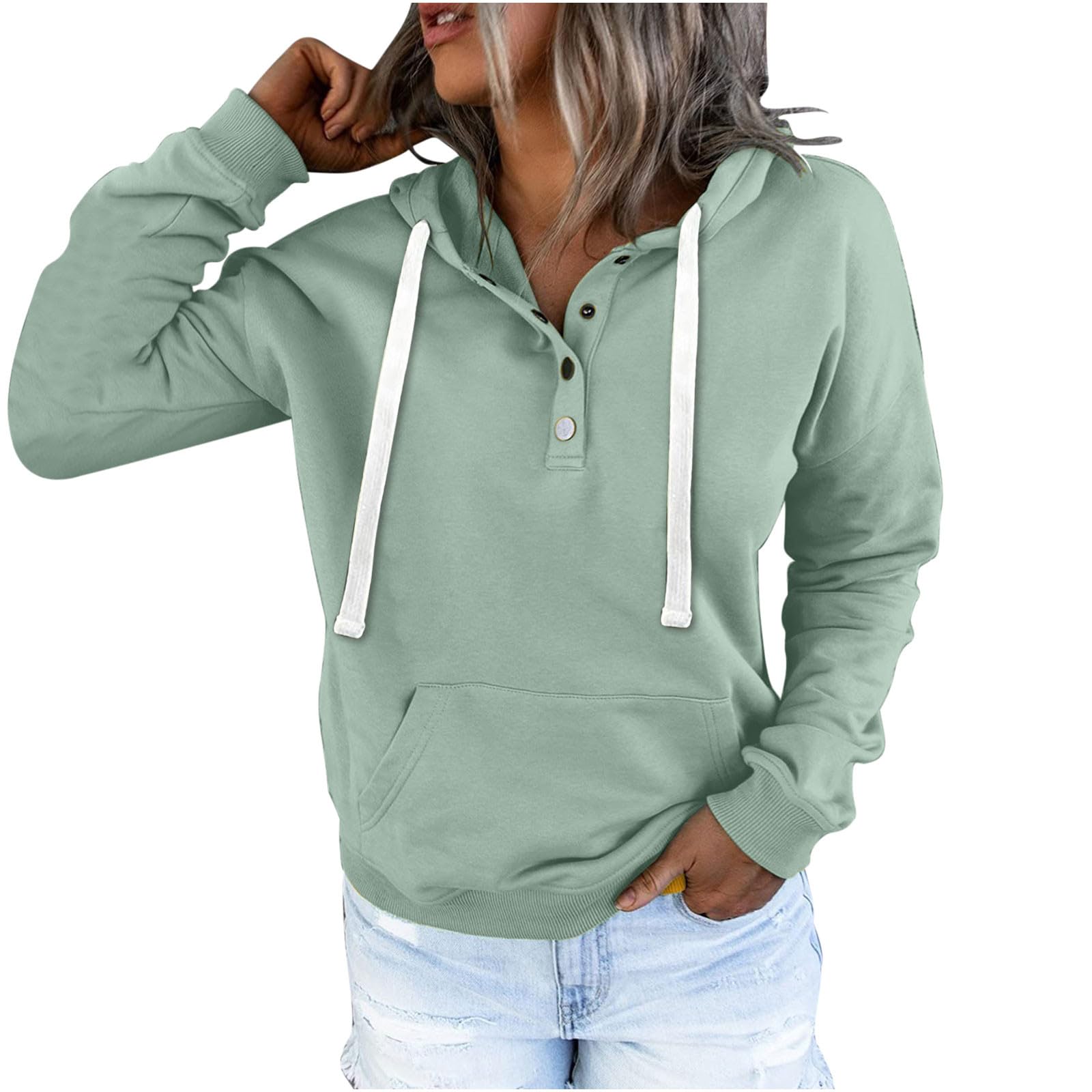 fesfesfes Womens Long Sleeve v Neck Shirts Dressy Casual Womens Tops A-Green