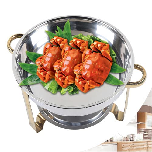 Chafing Dish Buffet Set, Stainless Steel Chaffing Server Set, 4L Large Capacity Chaffing Warming Tray, Round Buffet Warmer Set for Brunches, Catering, Parties, Wedding