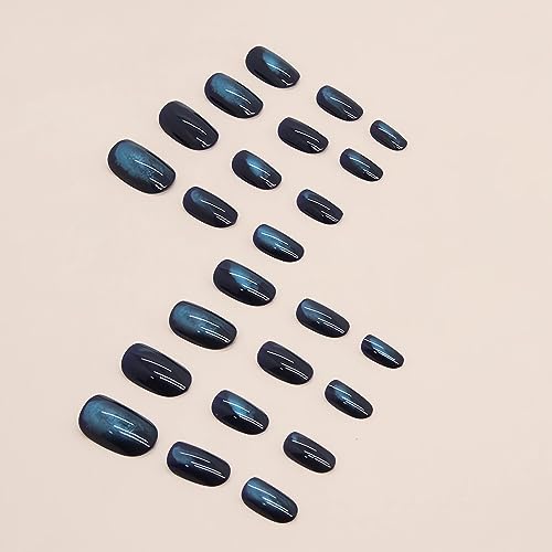 Aurora Press on Nails Almond, LPOODDNU Medium Press on Nails Aurora Cat Eye Glue on Nails for Women, Full Cover Stick on Nails - 24 Pcs Medium Oval False Nails Set