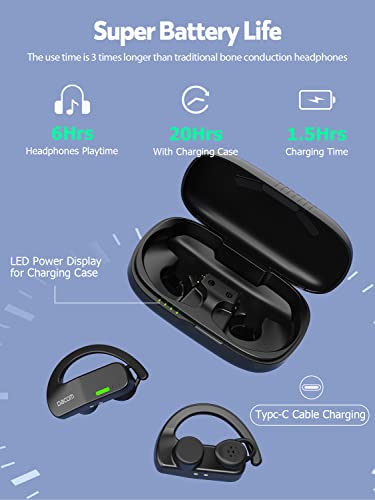 YYK Bone Conduction Headphones, Open Ear Wireless Bluetooth Headphones with Mic,True Wireless Earbuds with Earhooks,IP55 Waterproof,Flash Lights for Night Running Cycling Workout