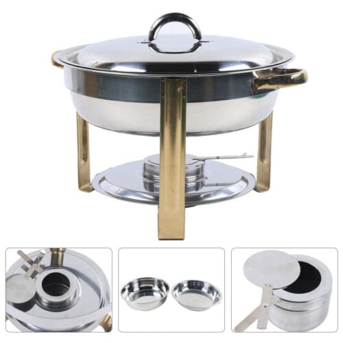 Chafing Dish Buffet Set, Stainless Steel Chaffing Server Set, 4L Large Capacity Chaffing Warming Tray, Round Buffet Warmer Set for Brunches, Catering, Parties, Wedding