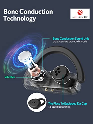 YYK Bone Conduction Headphones, Open Ear Wireless Bluetooth Headphones with Mic,True Wireless Earbuds with Earhooks,IP55 Waterproof,Flash Lights for Night Running Cycling Workout
