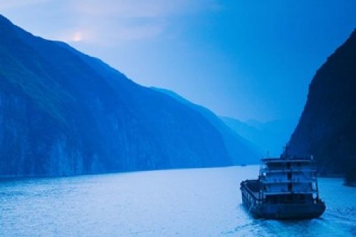 Posterazzi Container Ship Sunset Wu Gorge Yangtze River Hubei Province China Poster Print by Panoramic Images, (36 x 24), Varies