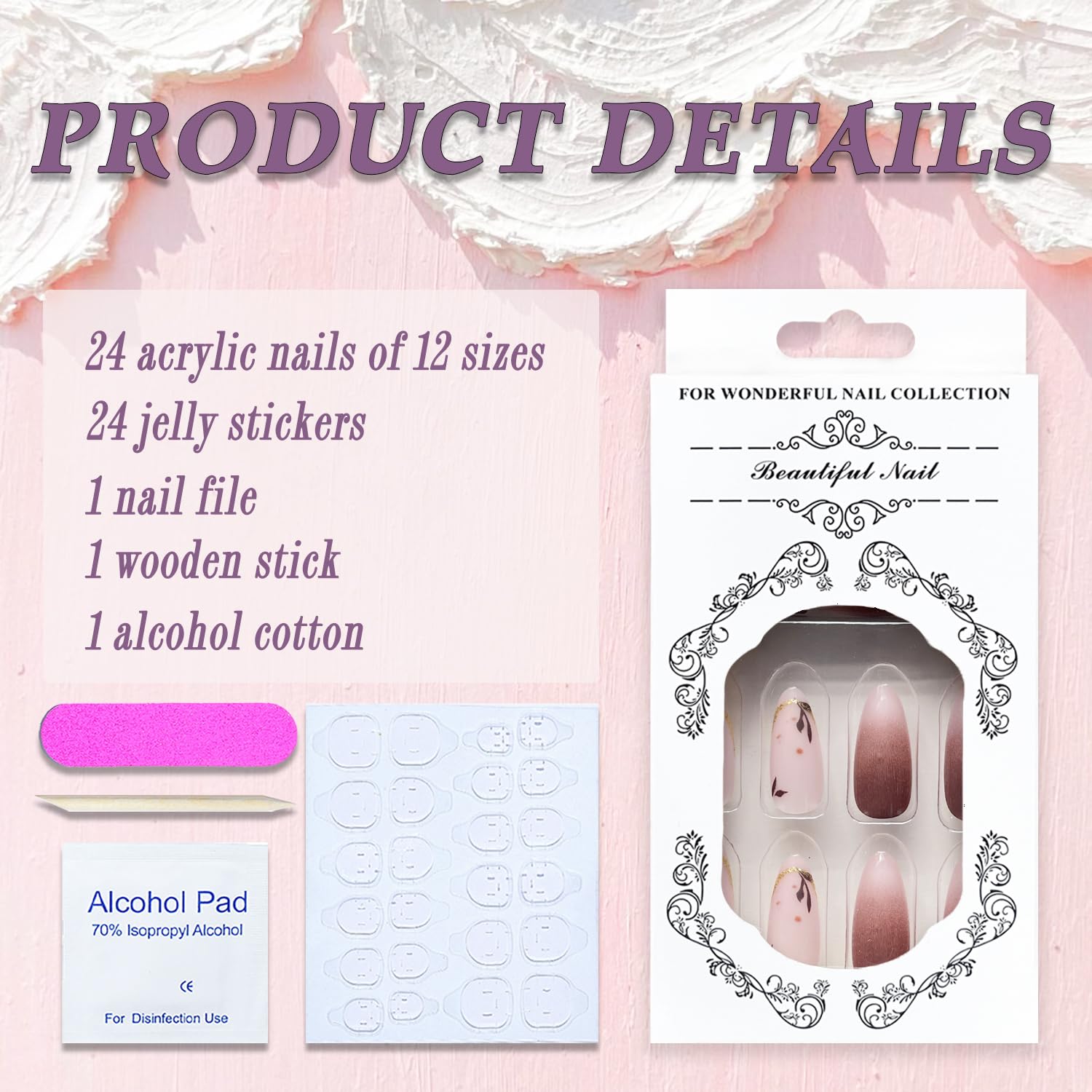 Fall Press on Nails Medium Almond SWEKKE Fake Nails Brown Gradient Full Cover Leaves False Nails with Designs Glitter Glossy Glue on Nails Manicure Artificial Acrylic Nails for Women Girls 24Pcs