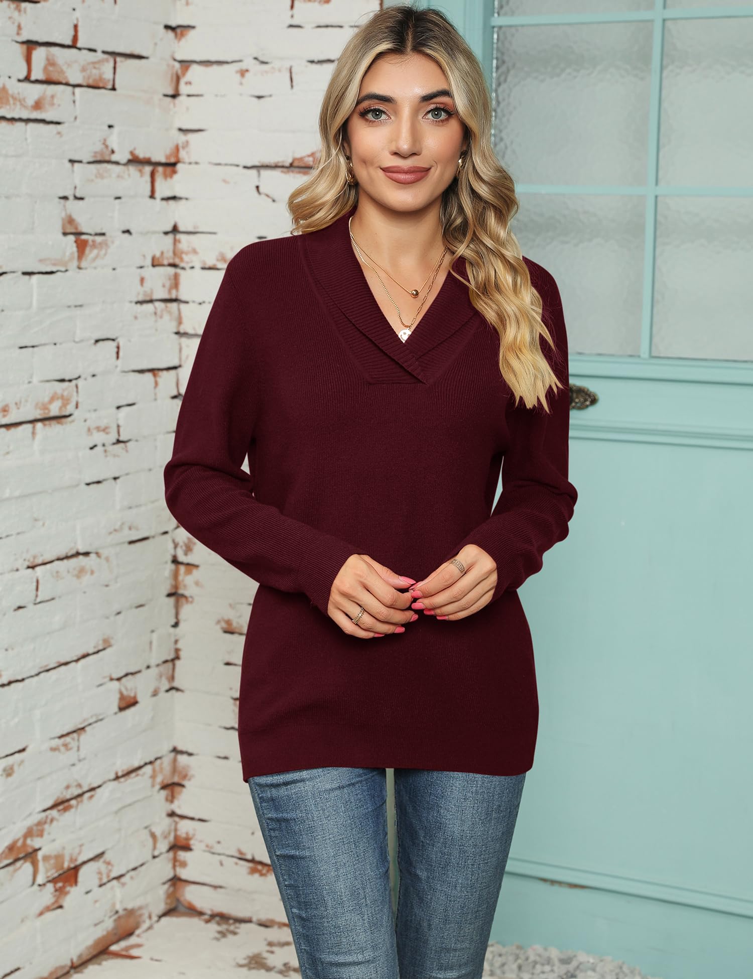 Ivicoer Collared Sweaters for Women V Neck Pullover Ladies Knitted Long Sleeve Tops Casual Fall Winter Polo Trendy