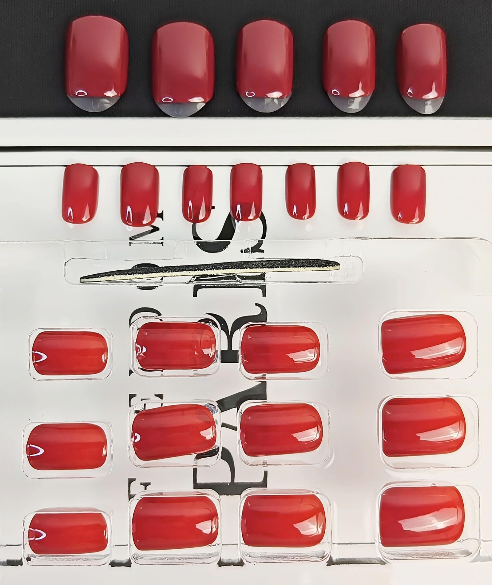 Red Press on Nails Square Fake Nails Short Glossy False Nails Natural Shape Acrylic Nails Pre-glued Full Cover Nails Uñas Postizas for Women and Girls 24PCS