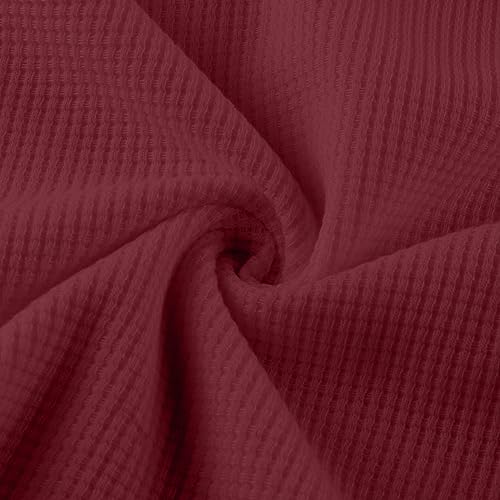 Womens Oversized Waffle Knit Hoodies V Neck Drawstring Long Sleeve Tops Lightweight Thermal with Pockets Wine