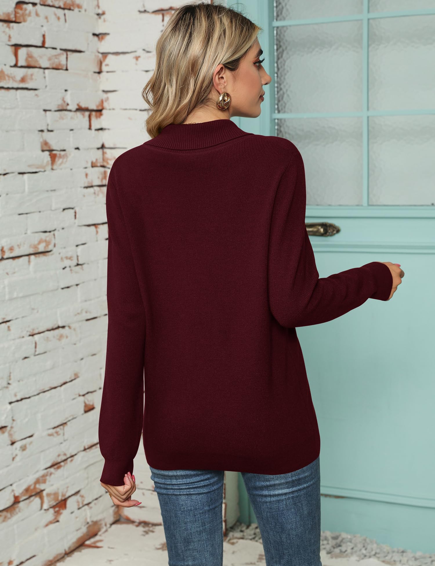 Ivicoer Collared Sweaters for Women V Neck Pullover Ladies Knitted Long Sleeve Tops Casual Fall Winter Polo Trendy