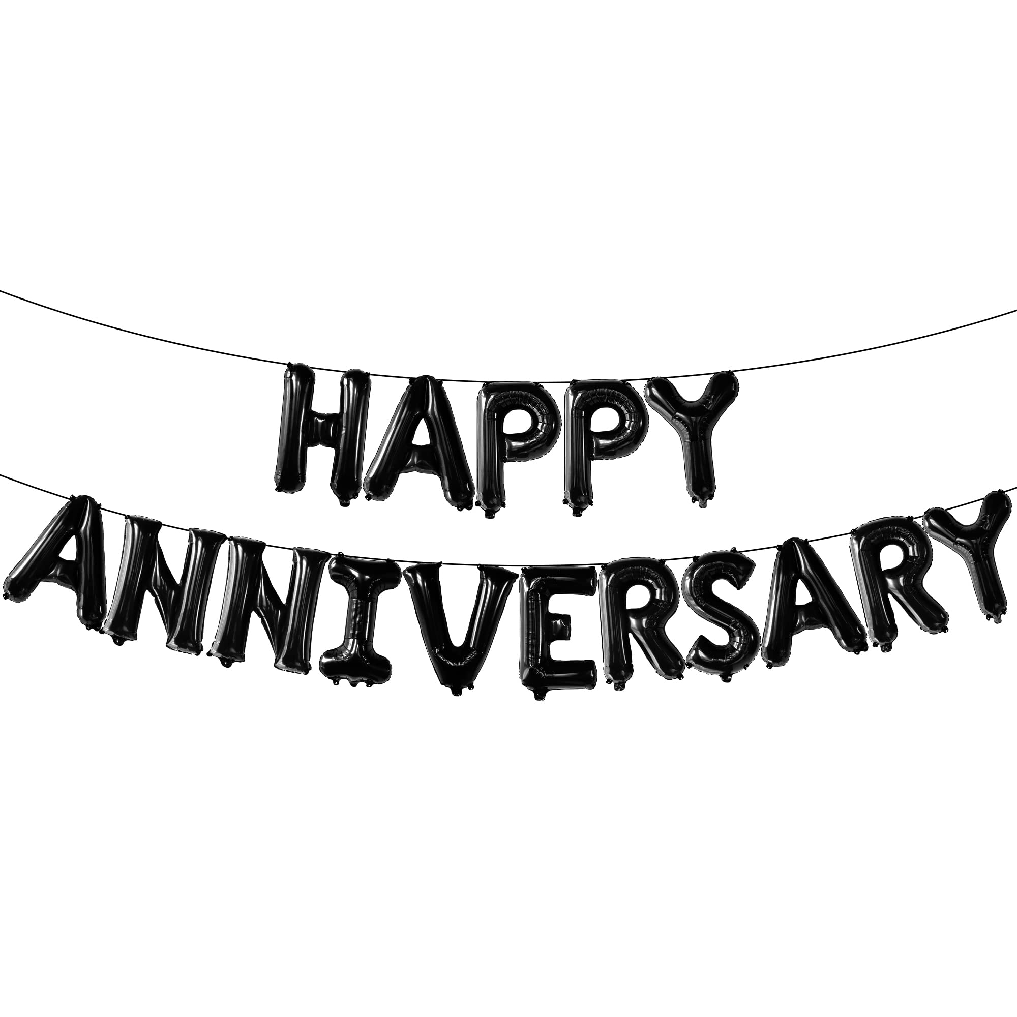 KatchOn, Happy Anniversary Balloons Black - 16 Inch | Black Happy Anniversary Banner for Happy Anniversary Decorations | Black Happy Anniversary Backdrop | Black Happy Anniversary Balloon Banner