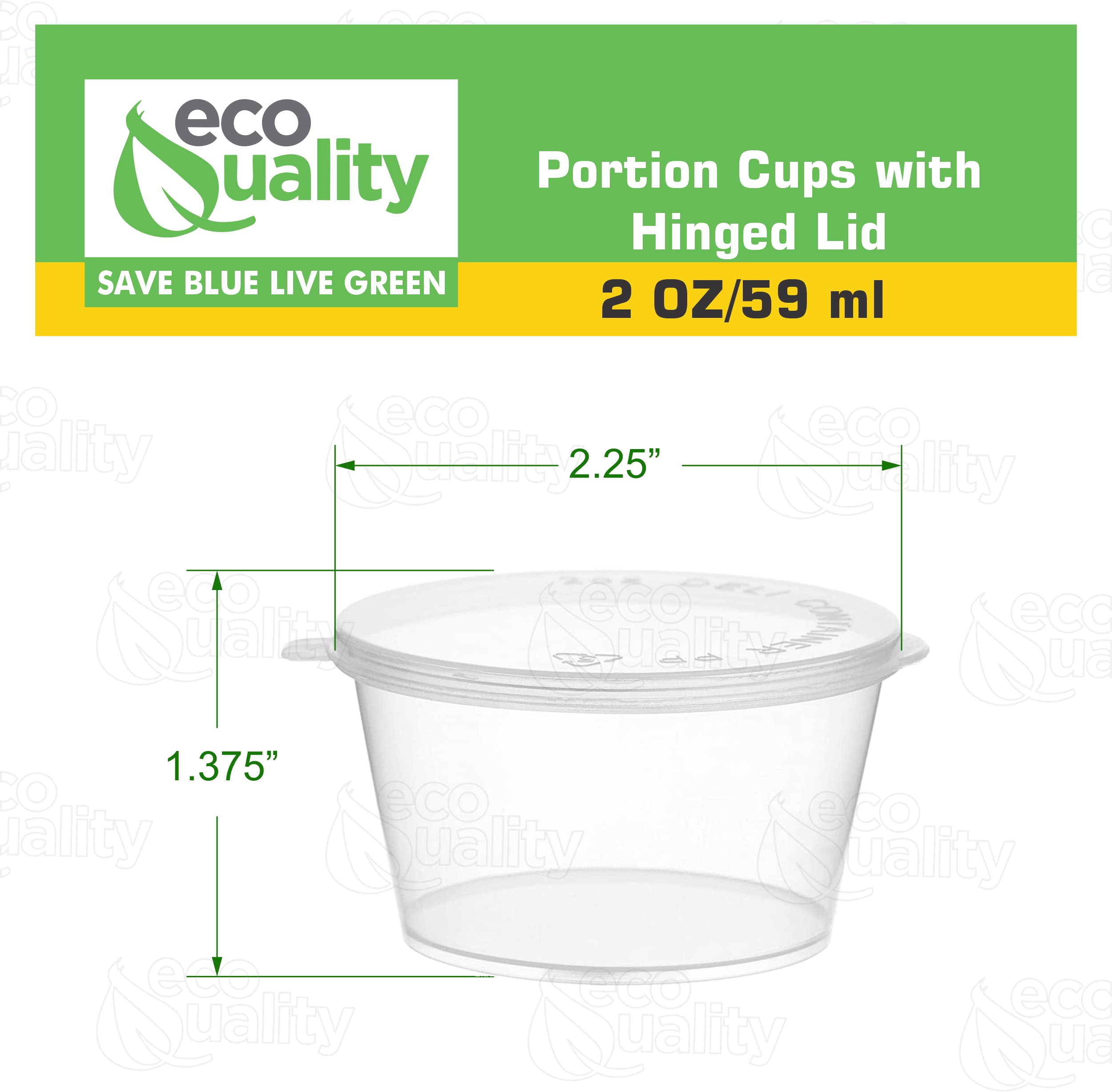 EcoQuality [50 PACK 2 Oz Leak Proof Plastic Condiment Souffle Containers with Attached Lids - Portion Cup with Hinged Lid Perfect For Sauces, Samples, Slime, Jello Shot, Food Storage & More!