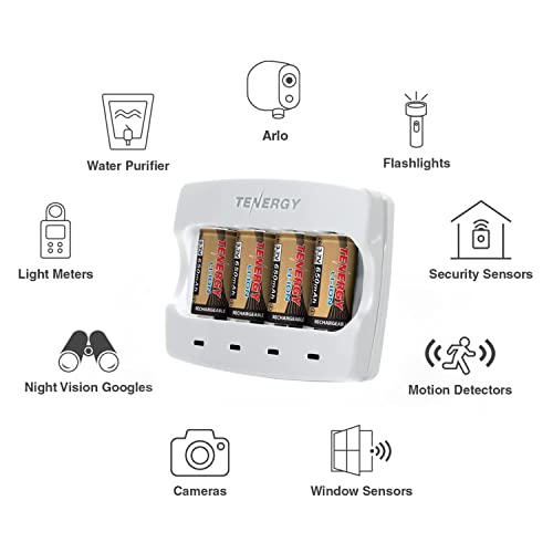 Tenergy 12 Pack Rechargeable Batteries and Charger Compatible with Arlo Wireless Cameras Certified Works with Arlo