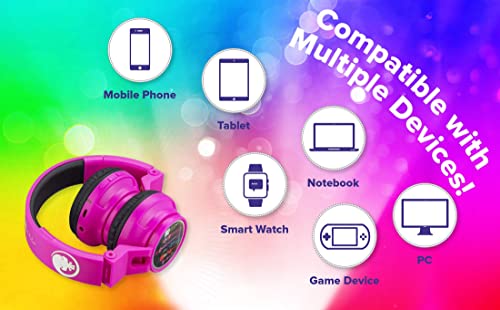 eKids Trolls Kids Bluetooth Headphones, Wireless Headphones with Microphone Includes Aux Cord, Volume Reduced Kids Foldable Headphones for School, Home, or Travel