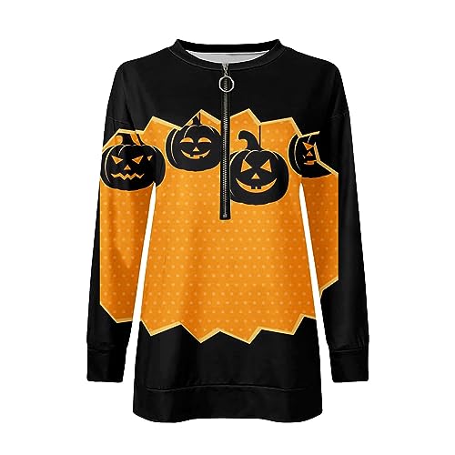 Fall Quarter Zip Collar Sweatshirts for Women Lapel Long Sleeve Blouses Sweatshirts Oversized Comfy Pullover Loose Fitting Graphic Blouse Zipper Quarter Zip Tops Printed V-Neck Tunic Top