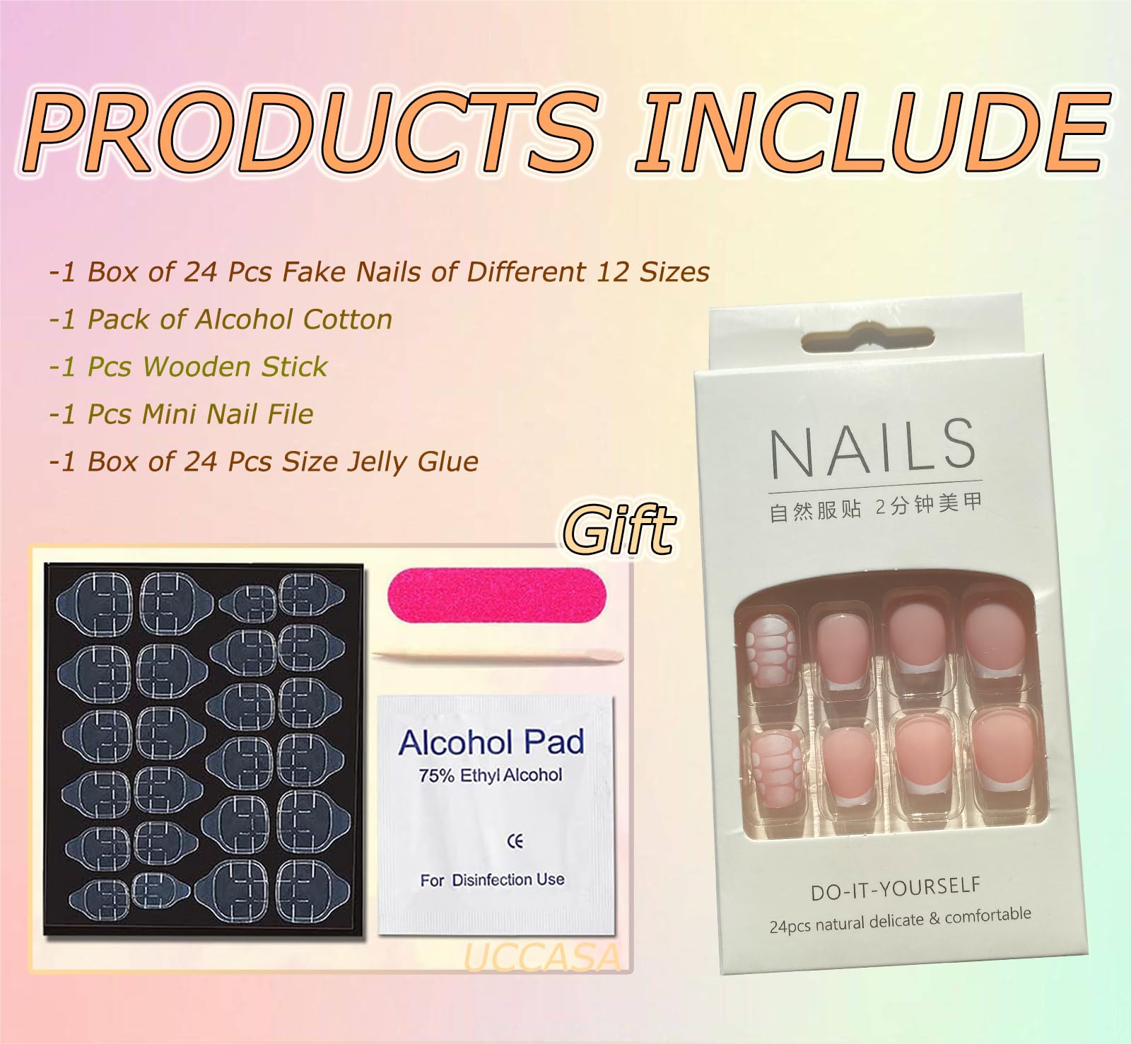 French Tip Press on Nails Short False Nails White Nail Tips Acrylic Nails with Ripple Design Fake Nails Square Shape Glue on Nails Cute White Artificial Nails Short Stick on Nails for Women Decoration