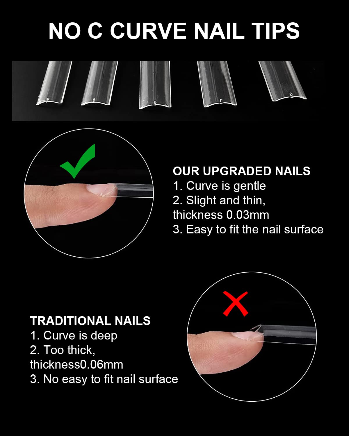 Spohom 504pcs No C Curve Nail Tips for Acrylic Nails Professional, 3XL Extra Long Clear Nail Tips Half Cover Square Shape, 12 Sizes Straight Tapered Square Fake Acrylic Nail Tips For Nail Extension Nail Art, Salon&Home DIY
