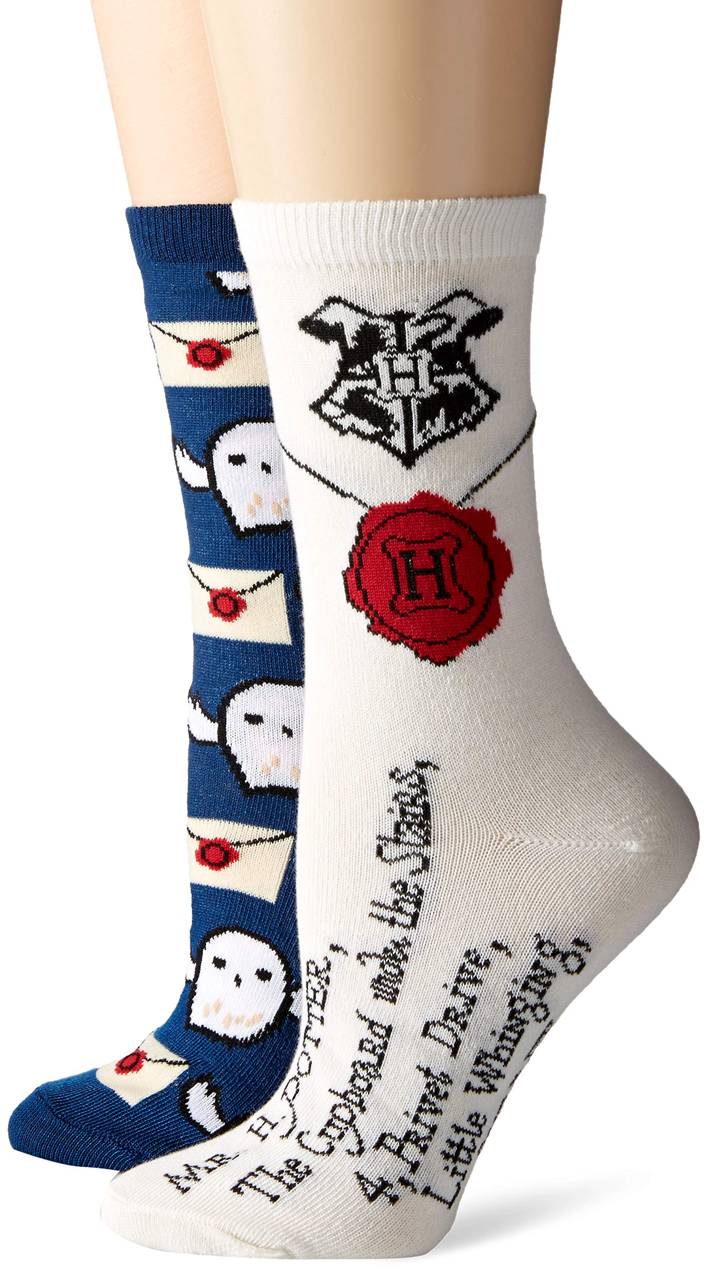 Harry Potter Hedwig Letter to Hogwarts Juniors/Womens Crew Socks 2 Pair Pack 4-10