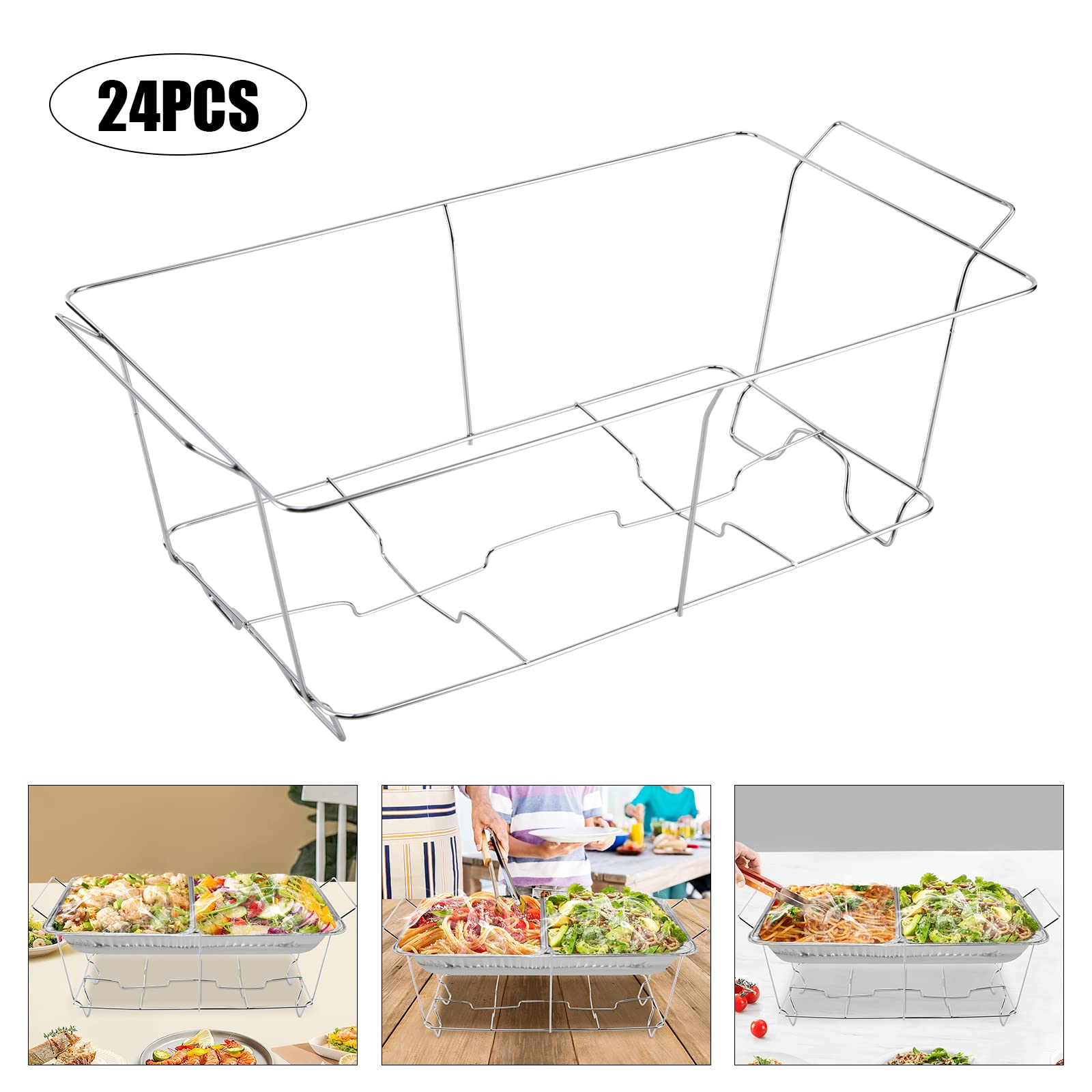 24 Pack Full Size Racks Buffet Stand Wire Racks, Chafing Wire Rack for Dish Warmer for Dish Serving Trays Birthday Wedding Picnic Parties,or Events