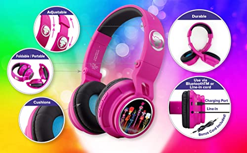 eKids Trolls Kids Bluetooth Headphones, Wireless Headphones with Microphone Includes Aux Cord, Volume Reduced Kids Foldable Headphones for School, Home, or Travel