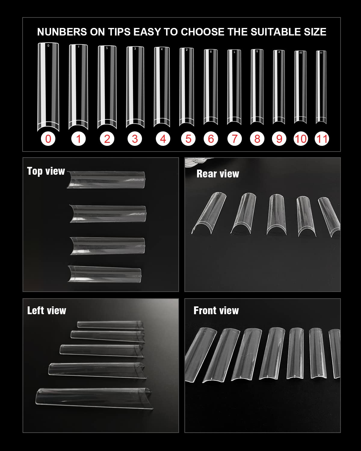 Spohom 504pcs No C Curve Nail Tips for Acrylic Nails Professional, 3XL Extra Long Clear Nail Tips Half Cover Square Shape, 12 Sizes Straight Tapered Square Fake Acrylic Nail Tips For Nail Extension Nail Art, Salon&Home DIY