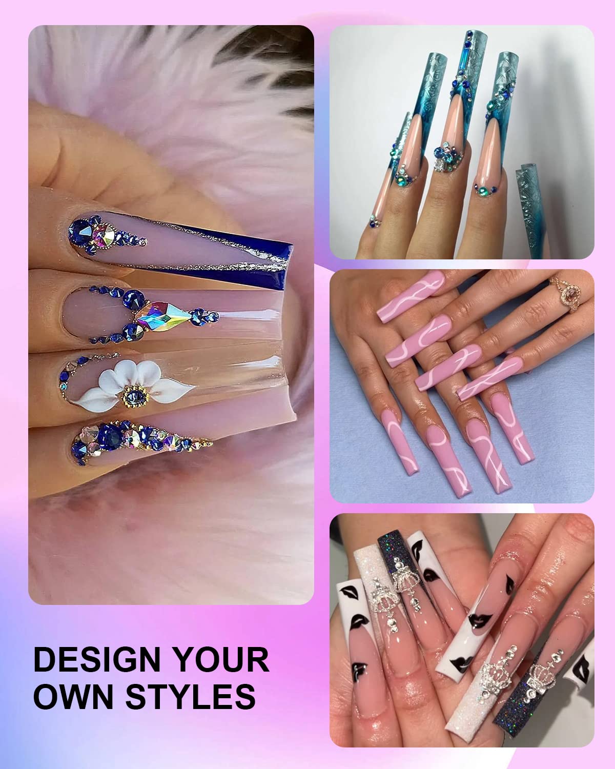 Spohom 504pcs No C Curve Nail Tips for Acrylic Nails Professional, 3XL Extra Long Clear Nail Tips Half Cover Square Shape, 12 Sizes Straight Tapered Square Fake Acrylic Nail Tips For Nail Extension Nail Art, Salon&Home DIY