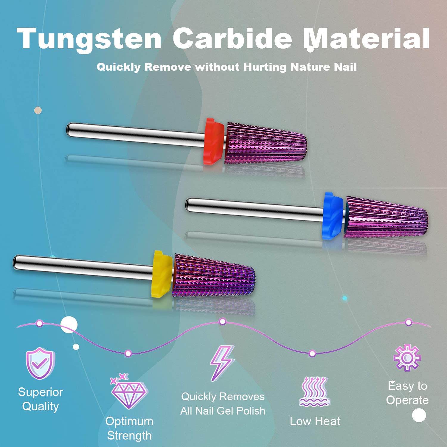 3Pcs Carbide 5 in 1 Nail Drill Bit Set- Two Way Rotate Use for Both Left and Right Handed- XF, F, M 3/32 Inches Brocas Para Drill Nails for Acrylic Nail Gel Fast Remove