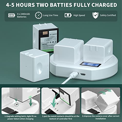TAKEN Arlo Batteries, 4-Pack Arlo Pro Battery with Dual Arlo Battery Charger Station for Arlo Pro and Arlo Pro 2 Surveillance Camera 7.2V 2440mAh(NOT Compatible with Arlo Ultra 2, Arlo Pro 3)