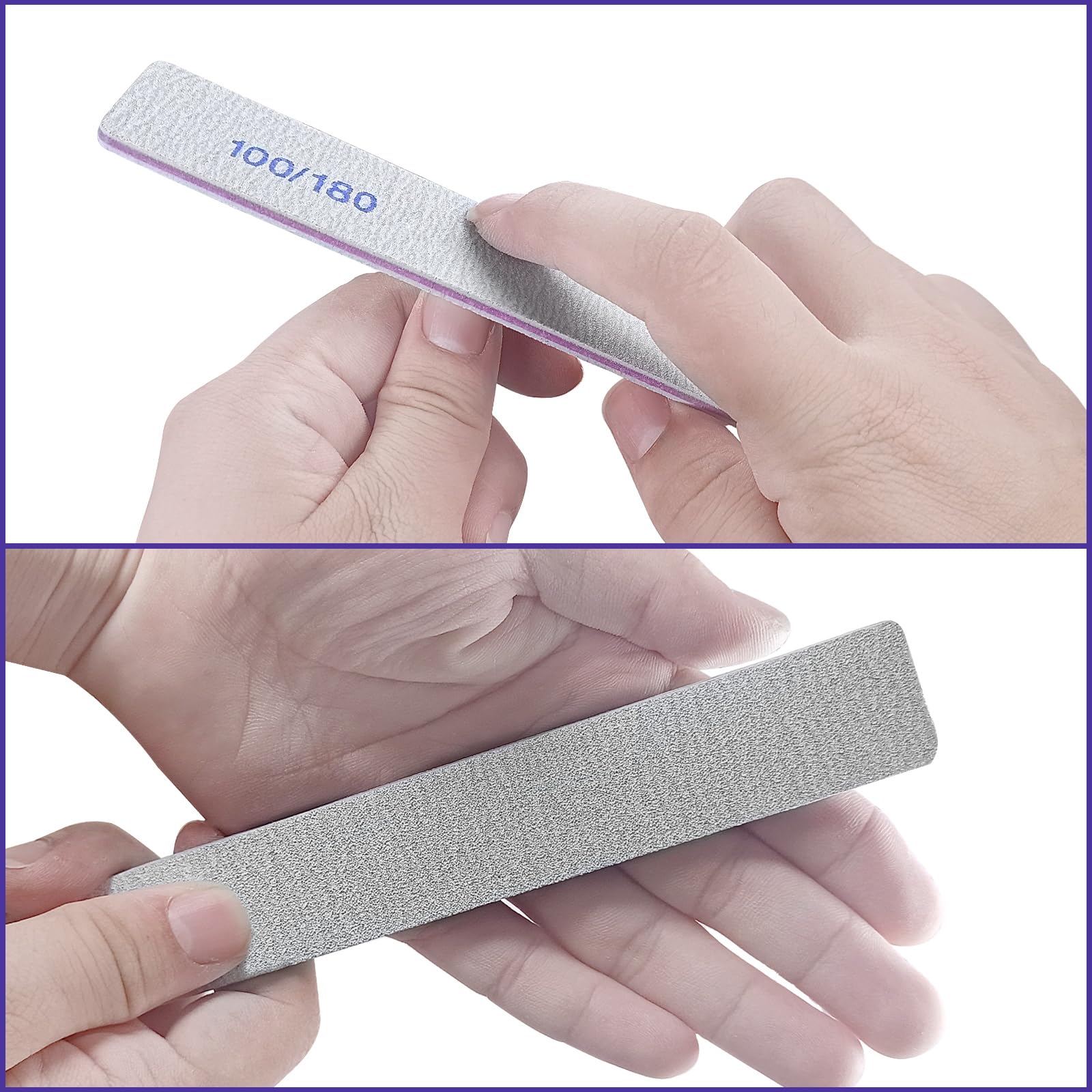 Nail Files (24 Pack), 100/180 Grit Emery Boards Nail File for Natural Nails and Acrylic Nails, Double Sided Emory Boards limas para unas acrilicas Profesional Fingernail Filer Reusable Manicure Gray