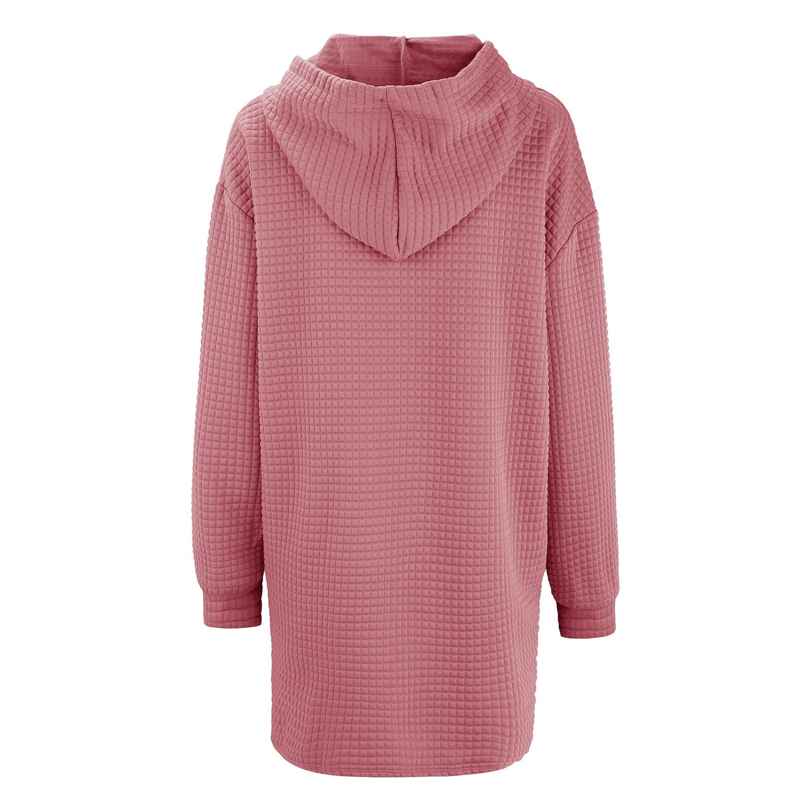 ZYXTIM Women Waffle Knit Sweatshirt Dress Plus Size Loose Fall Long Sleeve Hoodies Drwastring Pullover with Kangaroo Pocket Pink