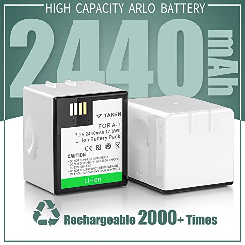 TAKEN Arlo Batteries, 4-Pack Arlo Pro Battery with Dual Arlo Battery Charger Station for Arlo Pro and Arlo Pro 2 Surveillance Camera 7.2V 2440mAh(NOT Compatible with Arlo Ultra 2, Arlo Pro 3)