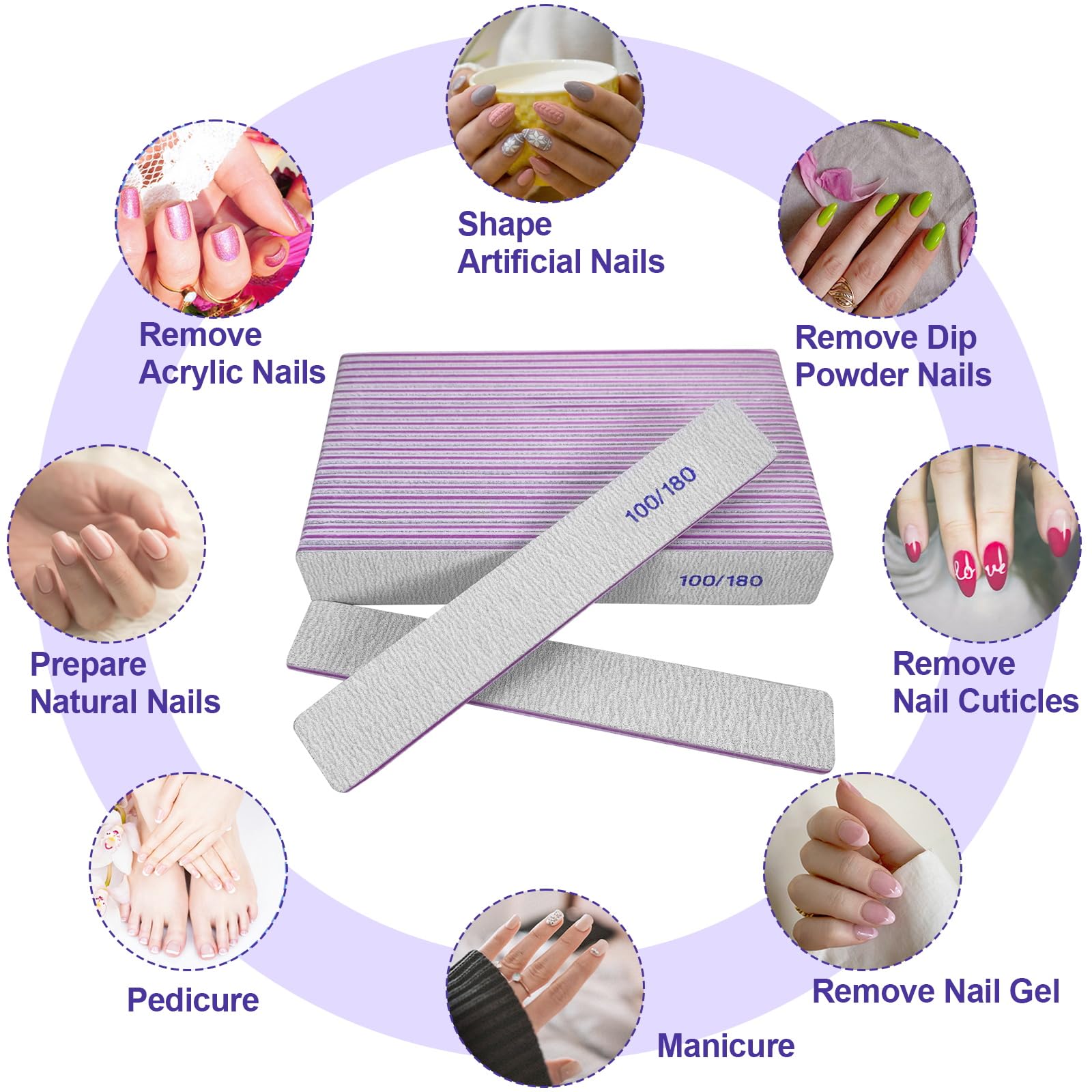 Nail Files (24 Pack), 100/180 Grit Emery Boards Nail File for Natural Nails and Acrylic Nails, Double Sided Emory Boards limas para unas acrilicas Profesional Fingernail Filer Reusable Manicure Gray