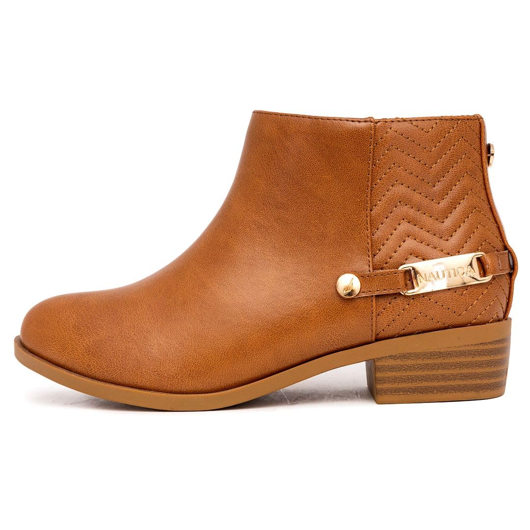 Nautica Kids Girls Ankle Bootie With Side Buckle and Zipper, Dress Boot -For Youth -Anper-Tan -2