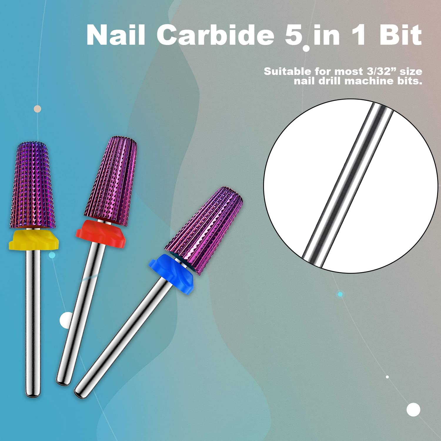 3Pcs Carbide 5 in 1 Nail Drill Bit Set- Two Way Rotate Use for Both Left and Right Handed- XF, F, M 3/32 Inches Brocas Para Drill Nails for Acrylic Nail Gel Fast Remove