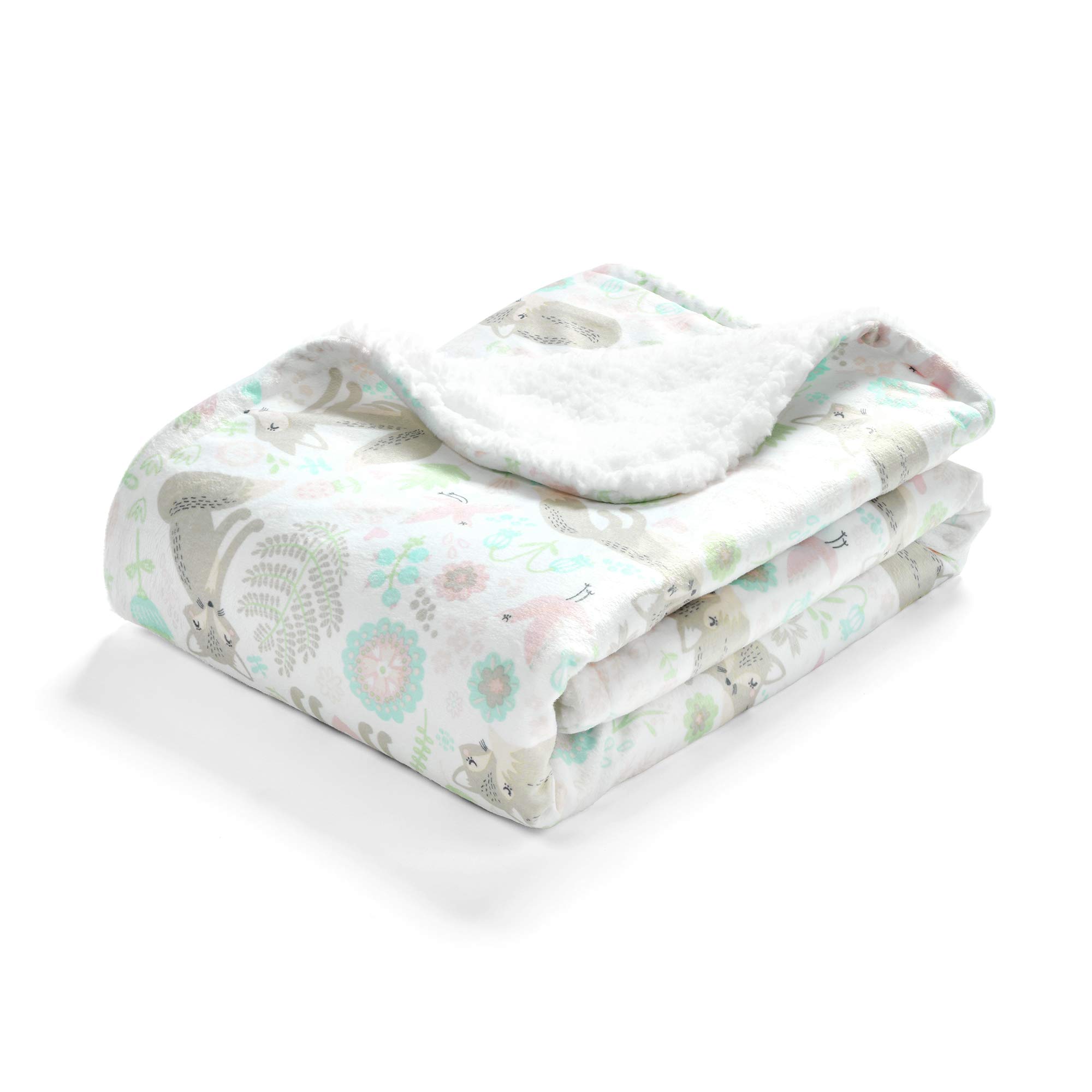 Lush Decor Pixie Fox Soft Sherpa Baby Blanket, 30" W x 40" L, Multi - Floral & Fox Blanket - Reversible Fleece Blanket for Baby or Toddler - Baby Shower Presents - Woodland Nursery Decor