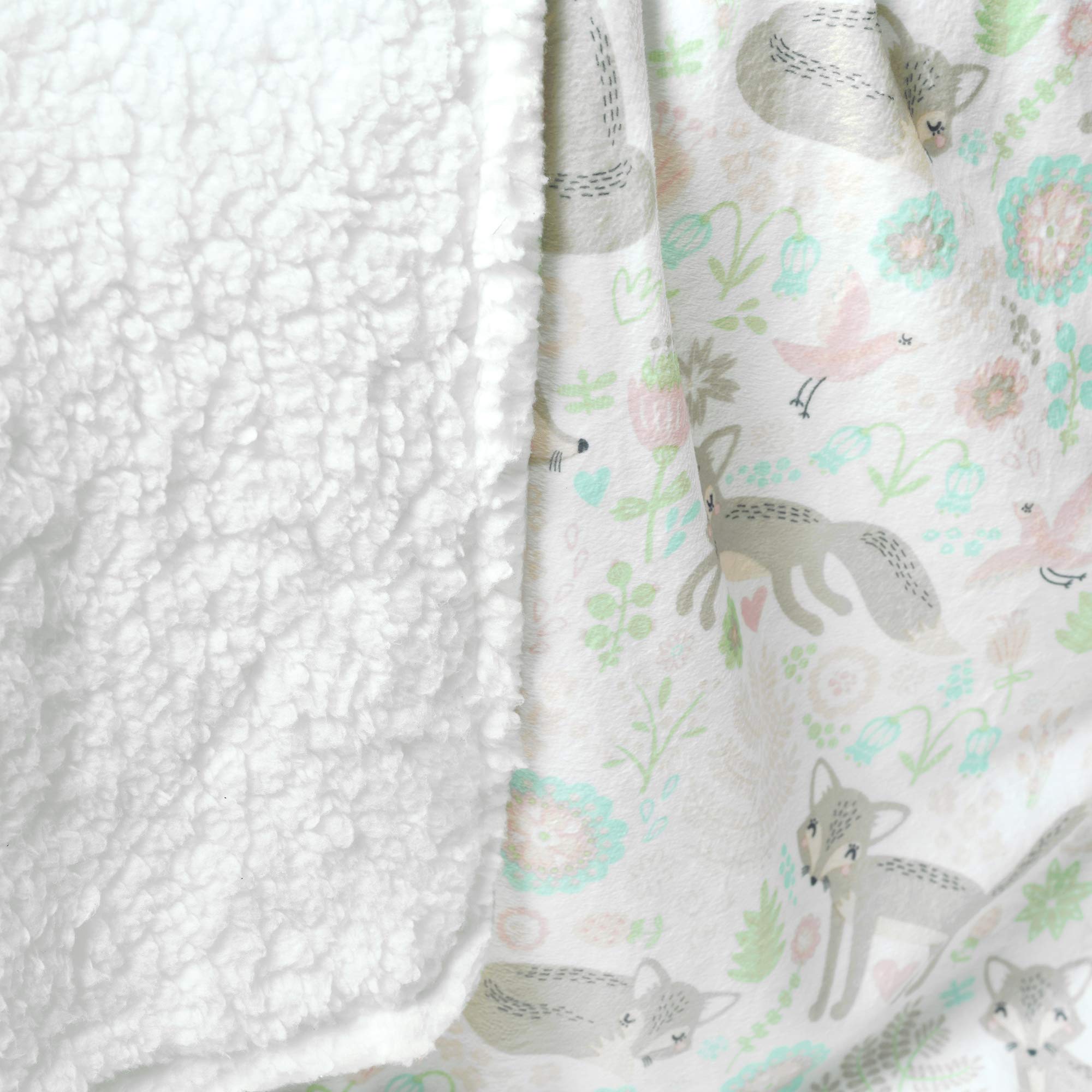 Lush Decor Pixie Fox Soft Sherpa Baby Blanket, 30" W x 40" L, Multi - Floral & Fox Blanket - Reversible Fleece Blanket for Baby or Toddler - Baby Shower Presents - Woodland Nursery Decor