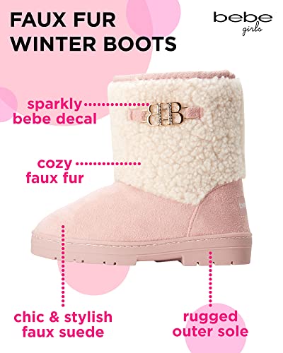 bebe Girls' Winter Boots - Microsuede Boots with Faux Fur Shearling Ankle Cuffs, Size 2 Little Kid, Blush