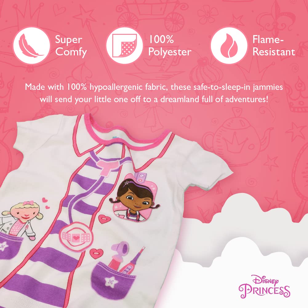 Disney Girls' Doc McStuffins 4-Piece Snug-Fit Cotton Pajamas Set, Doc's Uniform Lambie, 2T