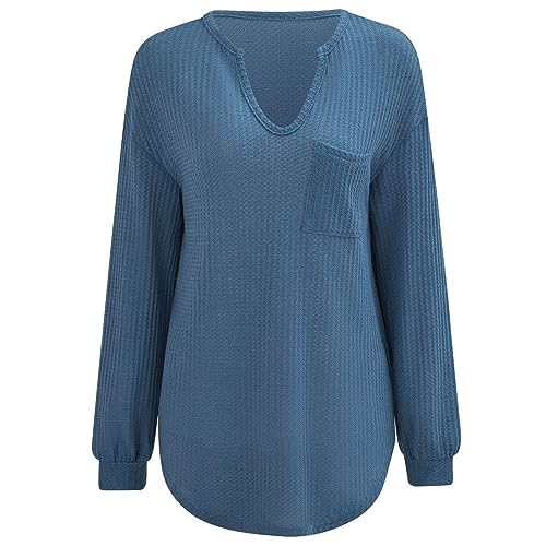 Fall Sweaters Cashmere Sweaters for Women 2023 Fashion Casual Long Sleeve Knit Top V Neck Lightweight Loose Fit Pullover Fall Sweater Blue