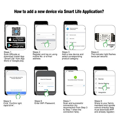 Smart Wifi Switch Relay, eMylo Wireless Remote Control WiFi Light Switch 90-250V One Channel Voice Control Outlet Timer Work with Alexa Google Assistant Smart Life App Via iphone Android 1 PACK
