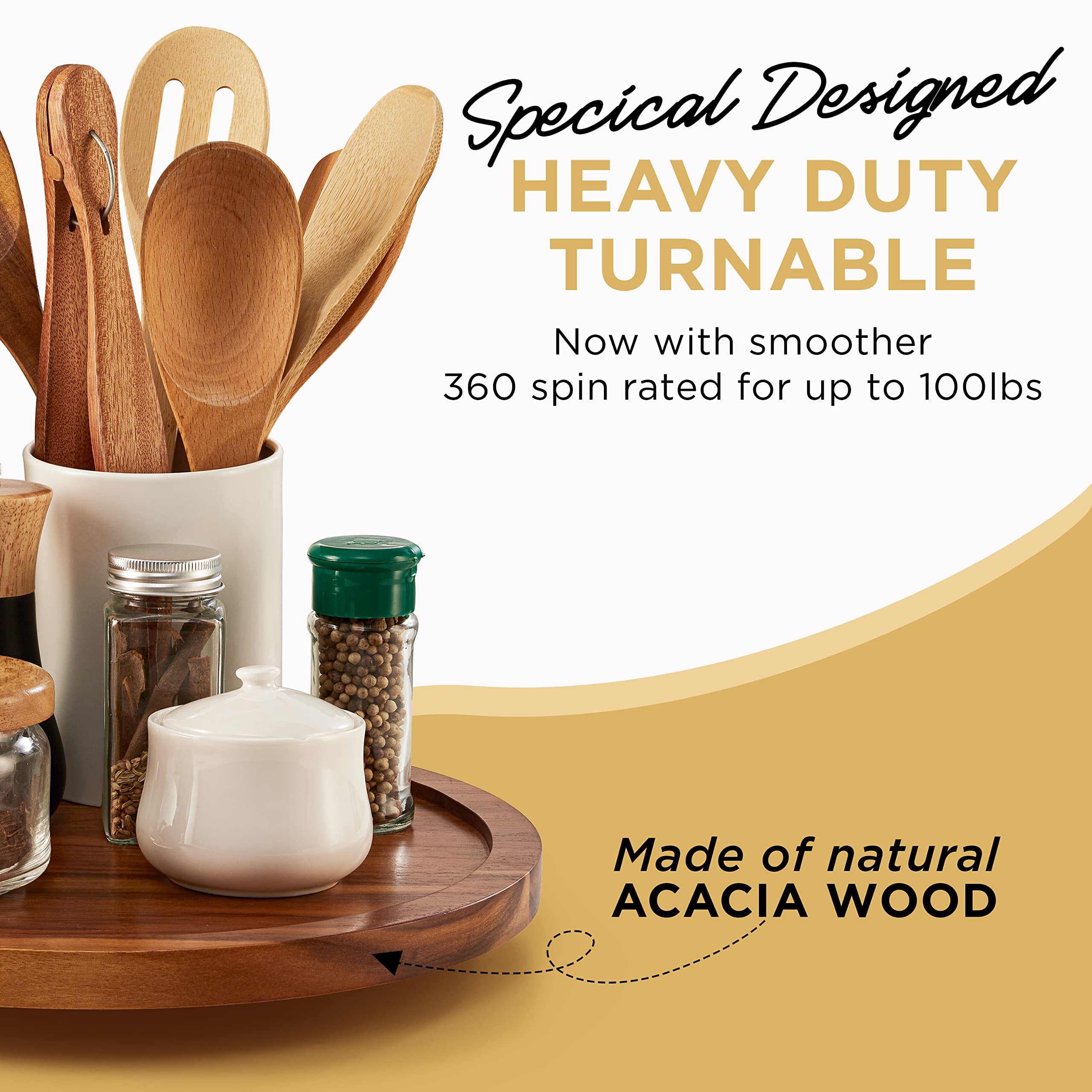 TIDITA 13" Acacia Lazy Susan Organizer for Table - Wooden Lazy Susan Organizer for Cabinet - Kitchen Turntable Storage Food Bins Container for Pantry, Counter top (Acacia Wood )