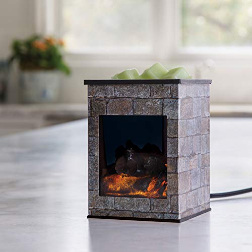 CANDLE WARMERS ETC. Fireplace Illumination Fragrance Warmer- Light-Up Warmer for Warming Scented Candle Wax Melts and Tarts to Freshen Room, Grey Hearthstone
