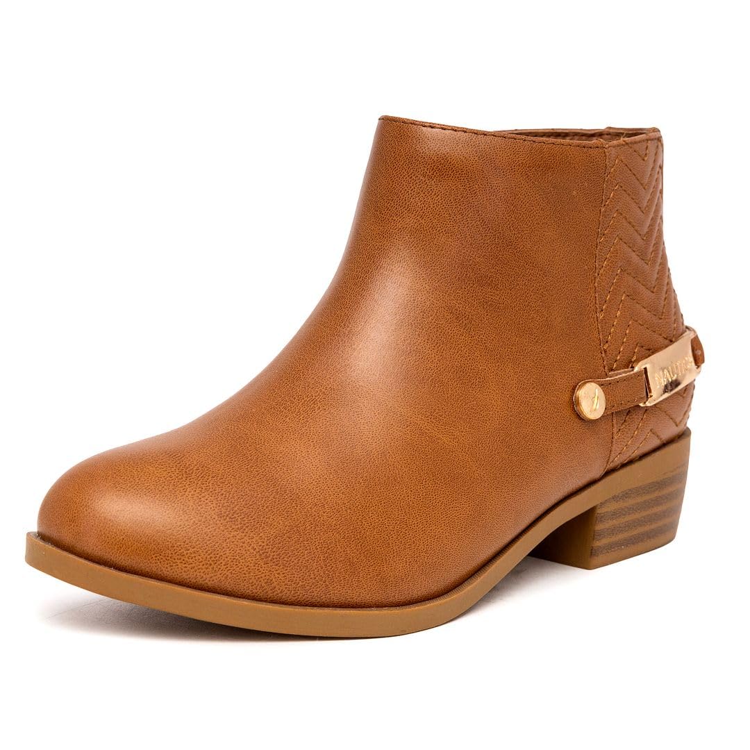 Nautica Kids Girls Ankle Bootie With Side Buckle and Zipper, Dress Boot -For Youth -Anper-Tan -2