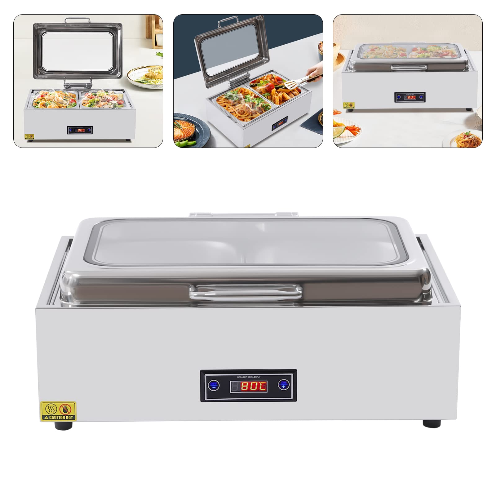 NeNchengLi Electric Chafing Dish Buffet Set 9QT Half-Size Buffet Warmer Chafing Server Set, Stainless Steel Catering Food Warmer Rectangular Chafer, Party Catering Tray W/Lid