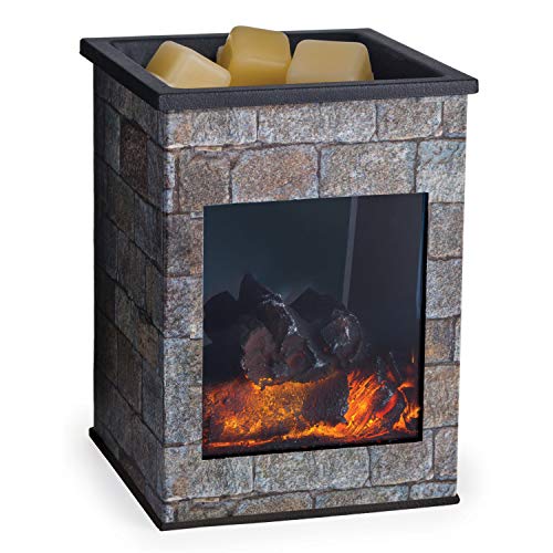 CANDLE WARMERS ETC. Fireplace Illumination Fragrance Warmer- Light-Up Warmer for Warming Scented Candle Wax Melts and Tarts to Freshen Room, Grey Hearthstone