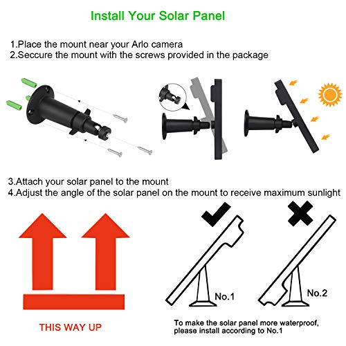 iTODOS Solar Panel Works for Arlo Pro and Arlo Pro 2, 11.8Ft Outdoor Power Charging Cable and Adjustable Mount ,Not for Arlo Ultra and Arlo Pro3 (Black )