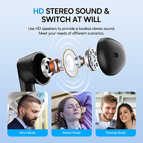 Lasuney T72 True Wireless Earbuds, IPX7 Waterproof Bluetooth Earbuds, 30H Cyclic Playtime Headphones with Charging Case and mic for iPhone Android, in-Ear Stereo Earphones Headset for Sport